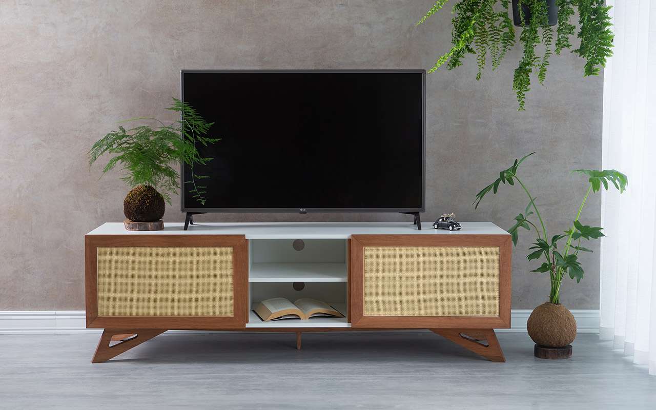 RACK 2 PORTAS PARA SALA BRANCO VINTAGE FREDDIE 1600 MDF 2 PORTAS JATOBÁ ...