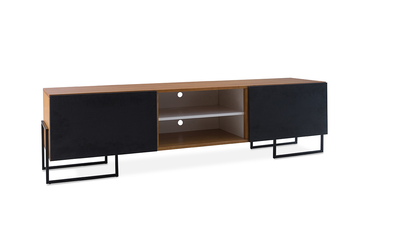 RACK PARA SALA DE TV 2 PORTAS CROSBY MDF FREIJÓ E PRETO 183X43,6X48,5 ...