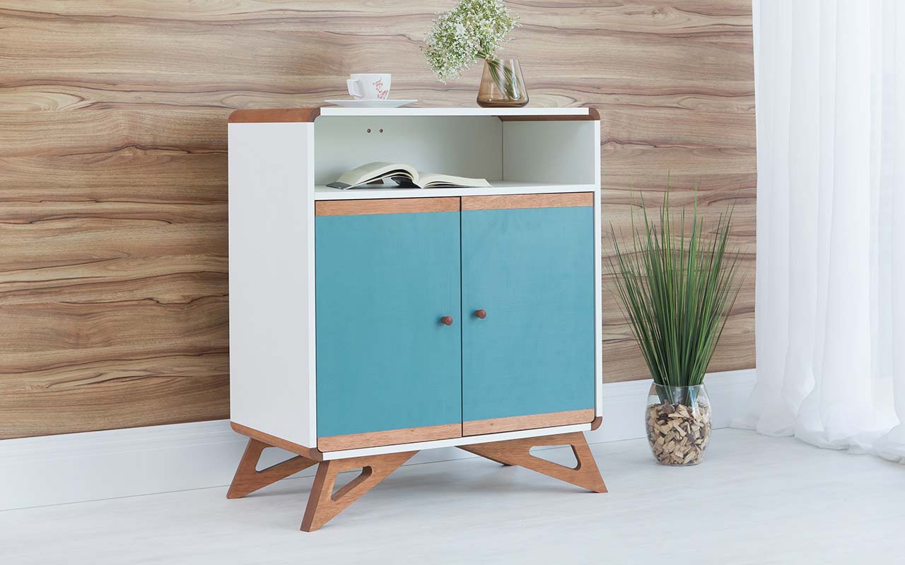 ARMÁRIO BUFFET COMPACTO 2 PORTAS E NICHO PRESLEY BRANCO E AZUL AGATHA ...