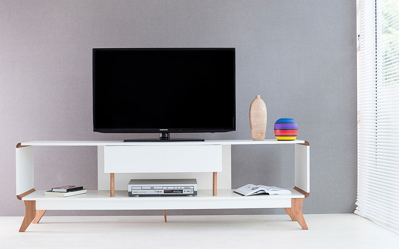 RACK BRANCO PARA TV RETRÔ VINTAGE PRESTAGE 1 GAVETA 1,8M MDF COM PÉS ...