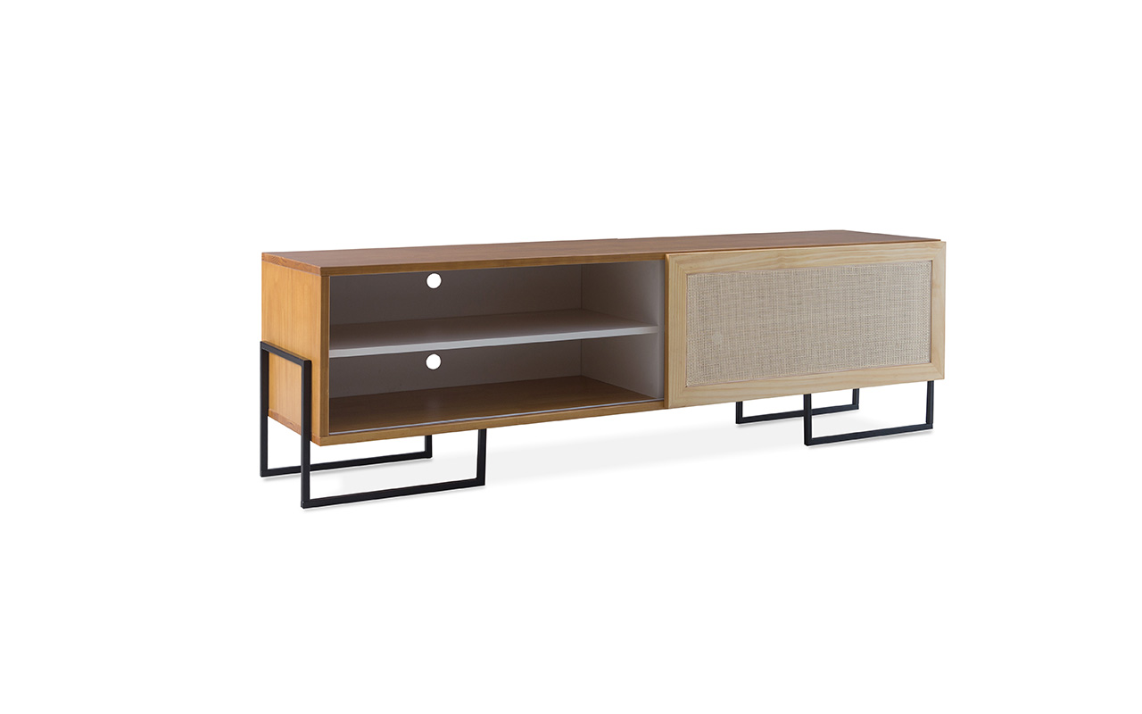 RACK PARA SALA DE TV PORTA DE CORRER CROSBY MDF FREIJÓ E RATTAN 163X43 ...