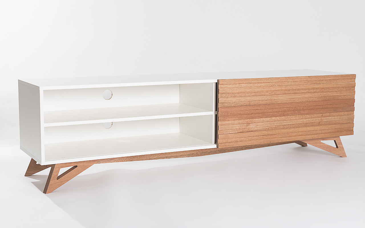 RACK TV MODERNO RETRÔ VINTAGE FREDDIE 1800 MDF BRANCO PÉS MADEIRA COR ...