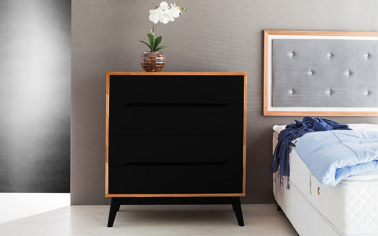 Idea Store - Compre (CÔMODA RETRÔ 4 GAVETAS COLORIDA PRETA DE MADEIRA ...