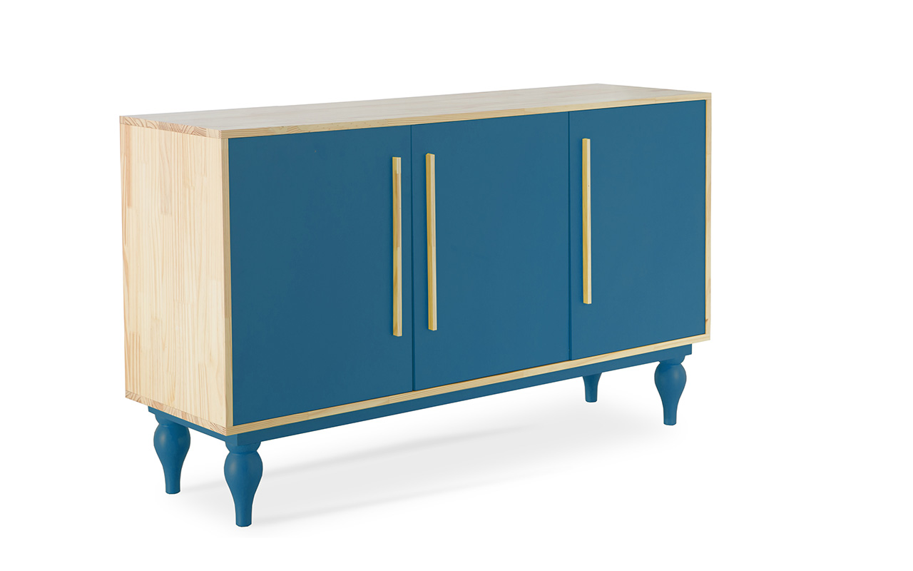 BUFFET COM PÉS TORNEADOS PARA SALA 3 PORTAS SIDERAL NATURAL E AZUL ...