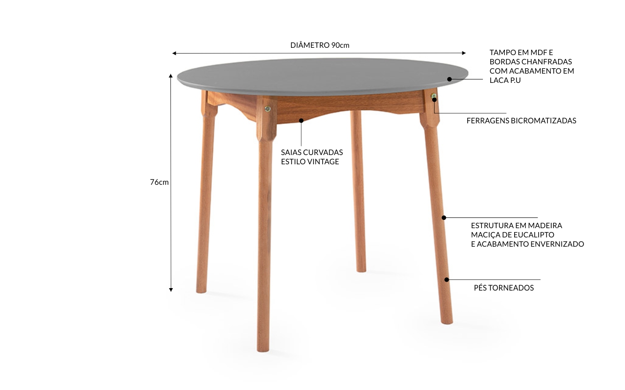 MESA DE JANTAR REDONDA MIMO BASE VERNIZ JATOBÁ E TAMPO LACA CINZA ...