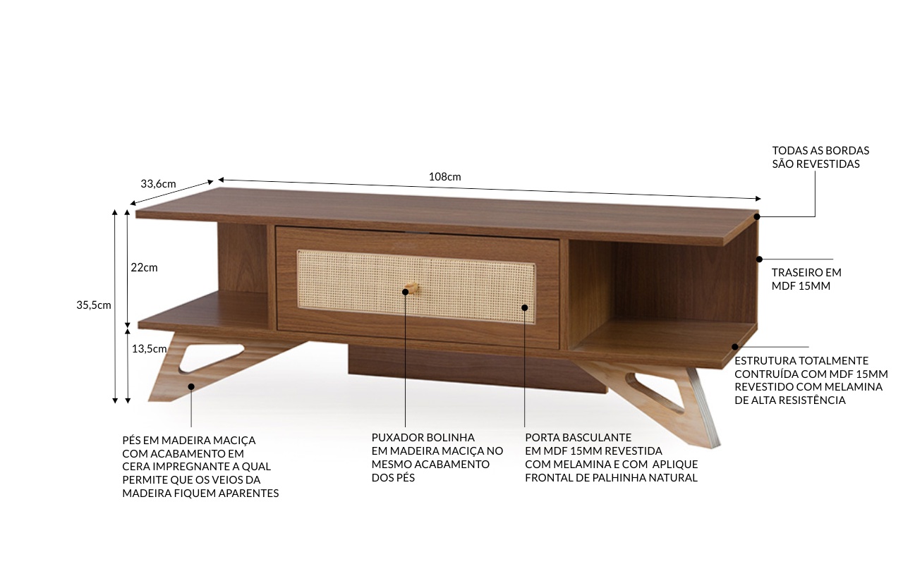 RACK PEQUENO PARA SALA STILLS FREIJÓ COM TAEDA 108X33,6X35,5CM- Compre ...