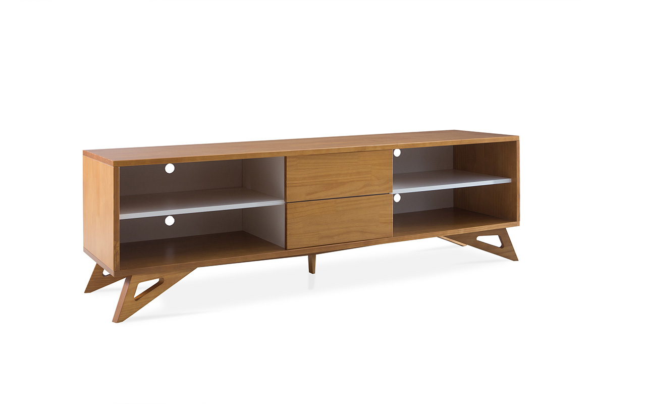 RACK DE SALA DE MADEIRA MACIÇA 2 GAVETAS FREDDIE VERNIZ NÓZES 160X43 ...