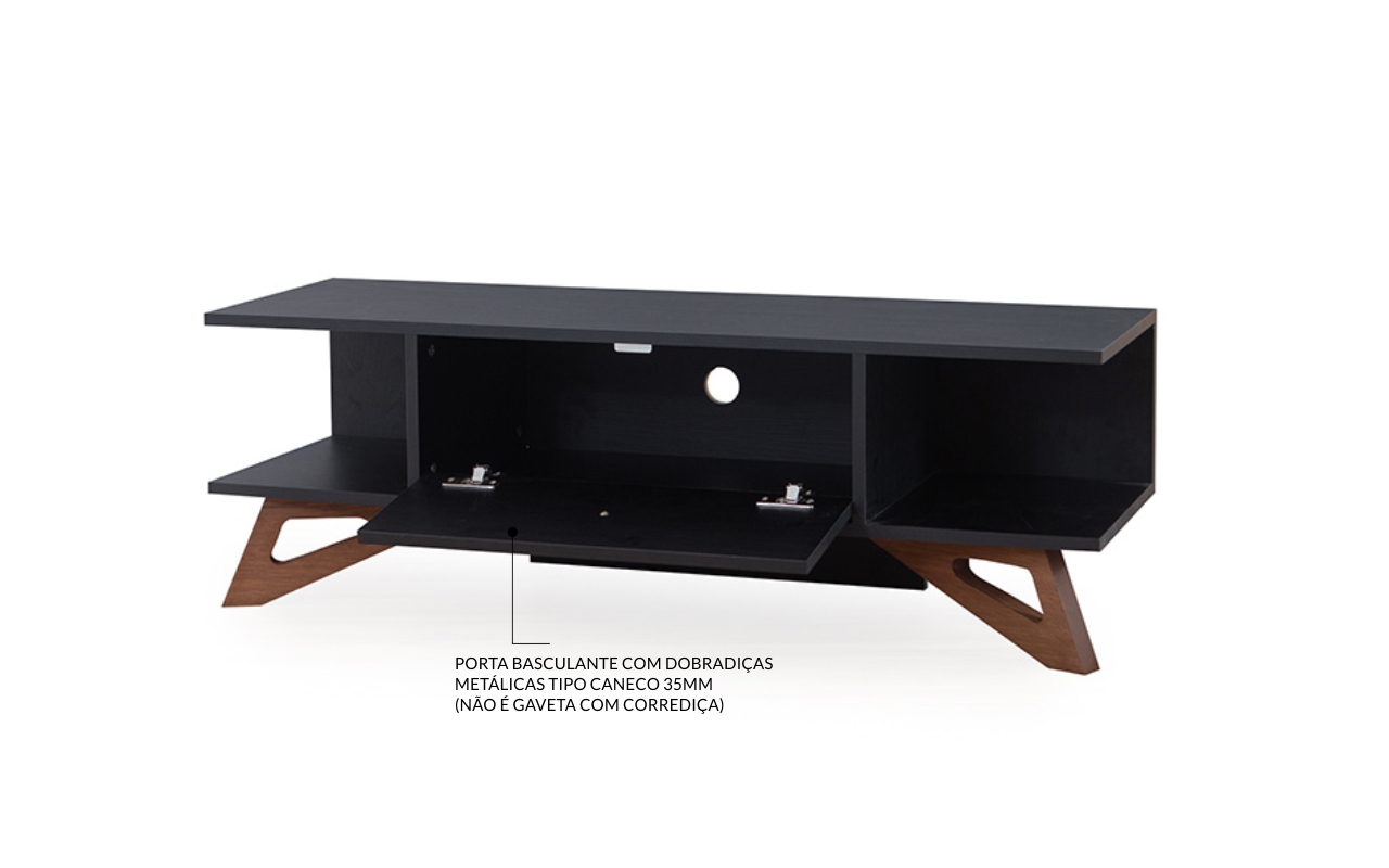 RACK TV PEQUENO BAIXO STILLS PRETO COM JATOBÁ 108X33,6X35,5CM- Compre ...