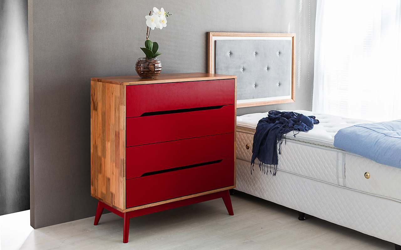 Idea Store - Compre (CÔMODA RETRÔ 4 GAVETAS COLORIDA VERMELHA DE ...