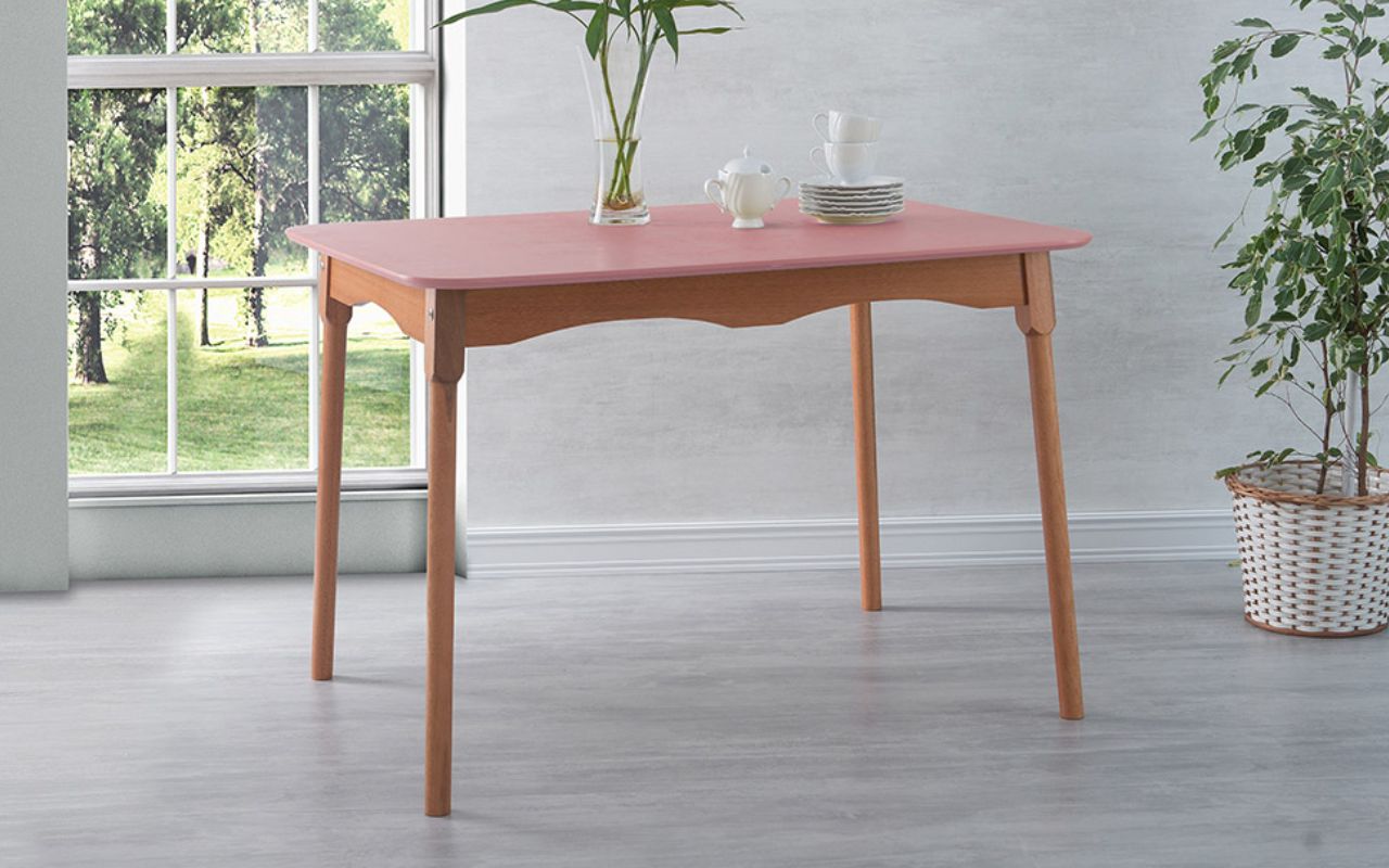 MESA DE JANTAR RETRÔ MIMO BASE VERNIZ JATOBÁ E TAMPO LACA ROSA CORAL ...