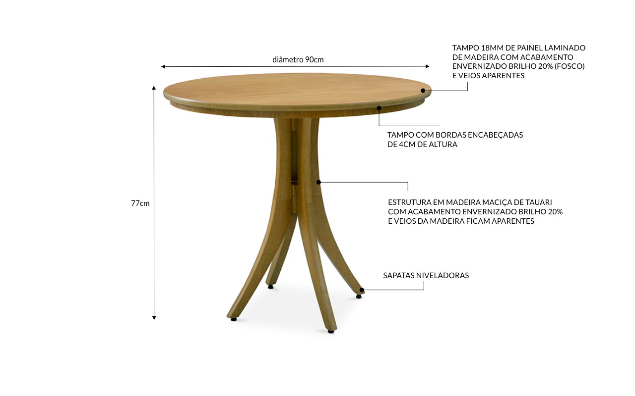 MESA REDONDA 4 CADEIRAS JULIETTE 90X77CM AMÊNDOA- Compre na Idea Store
