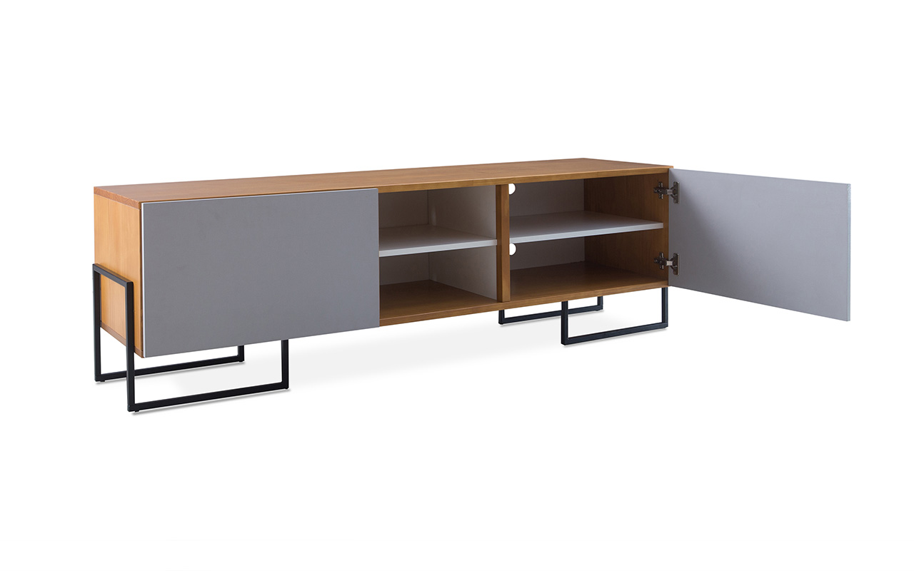 RACK DE TV MODERNO PARA SALA 2 PORTAS CROSBY MDF FREIJÓ E CINZA 163X43 ...