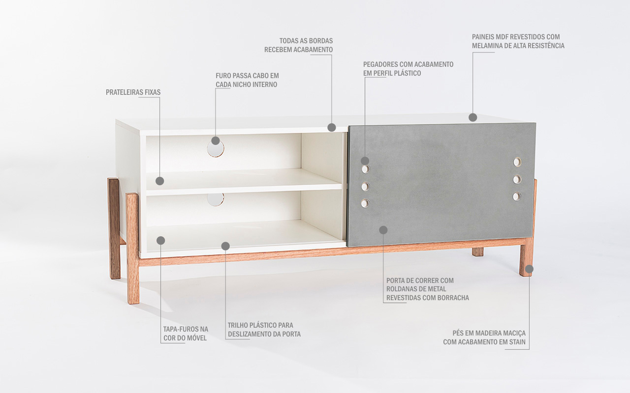 RACK TV CONTEMPORÂNEO MODERNO ERIC 1200 MDF BRANCO PÉS MADEIRA COR ...