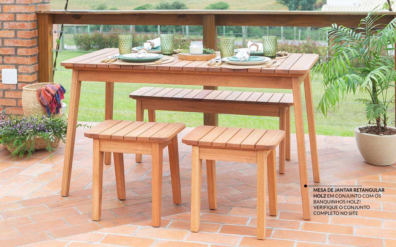 MESA PARA VARANDA DE MADEIRA HOLZ 134X70X76 CM COR CASTANHEIRA - Compre ...