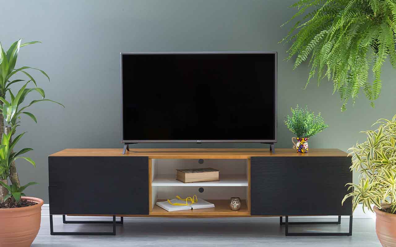 RACK PARA SALA DE TV 2 PORTAS CROSBY MDF FREIJÓ E PRETO 183X43,6X48,5 ...