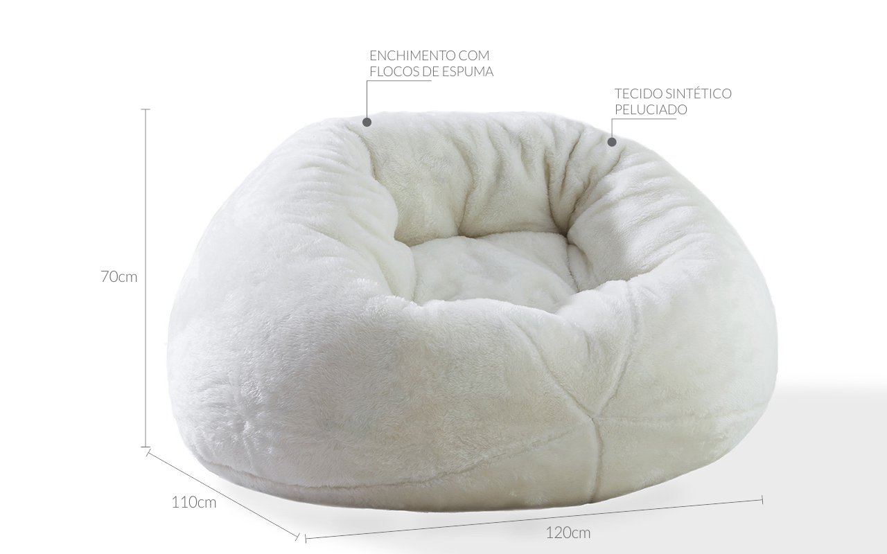 PUFF PARA SALA REDONDO PELUCIADO COZY - COR BEGE - 120X110X70CM- Compre ...
