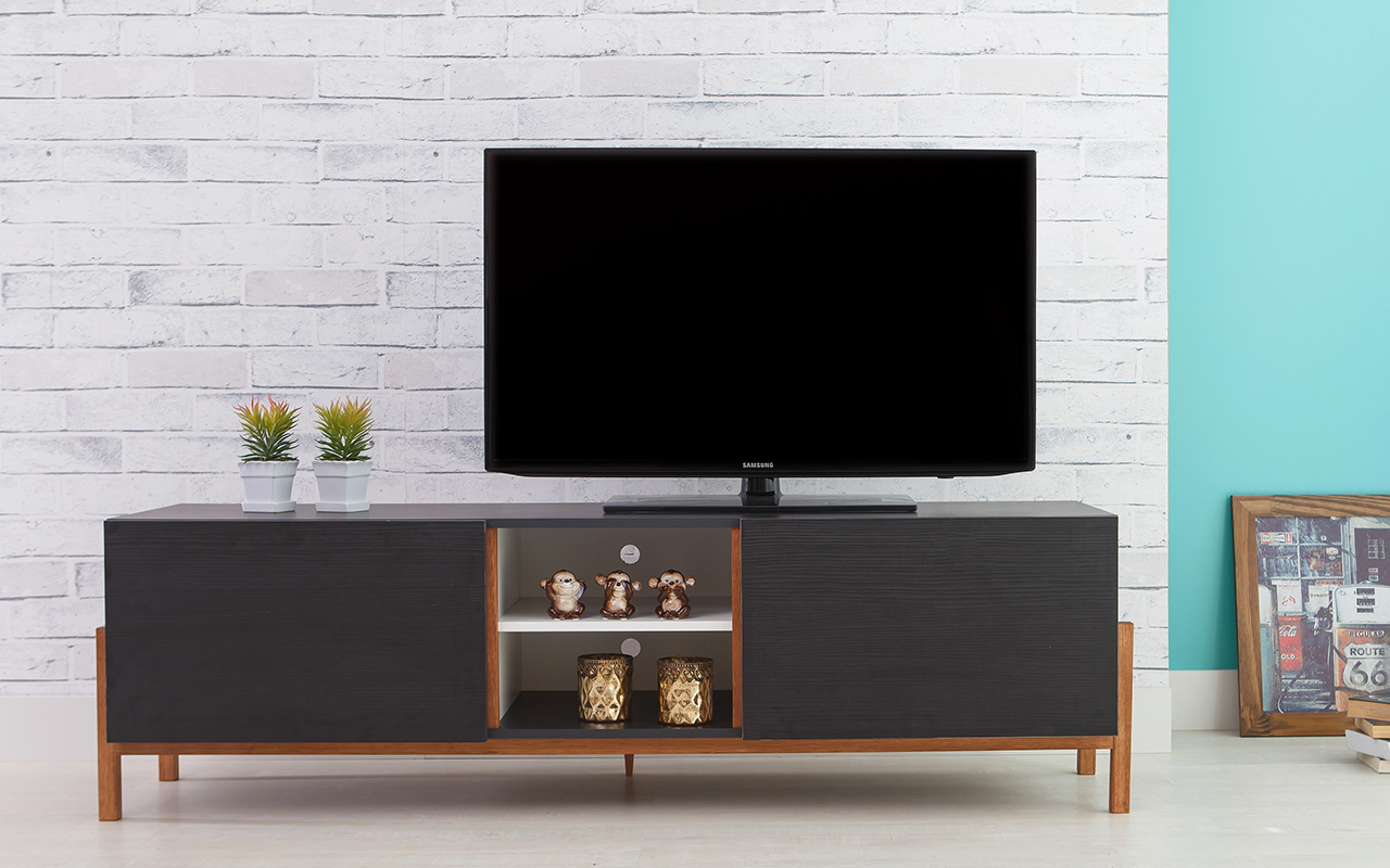 RACK PARA TV PRETO MODERNO VINTAGE RETRÔ COM 2 PORTAS PRETO ERIC 166x43 ...