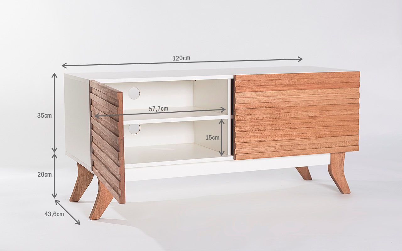 RACK TV VINTAGE 1200 MDF BRANCO 2 PORTAS DE MADEIRA 120x44x55 CM ...