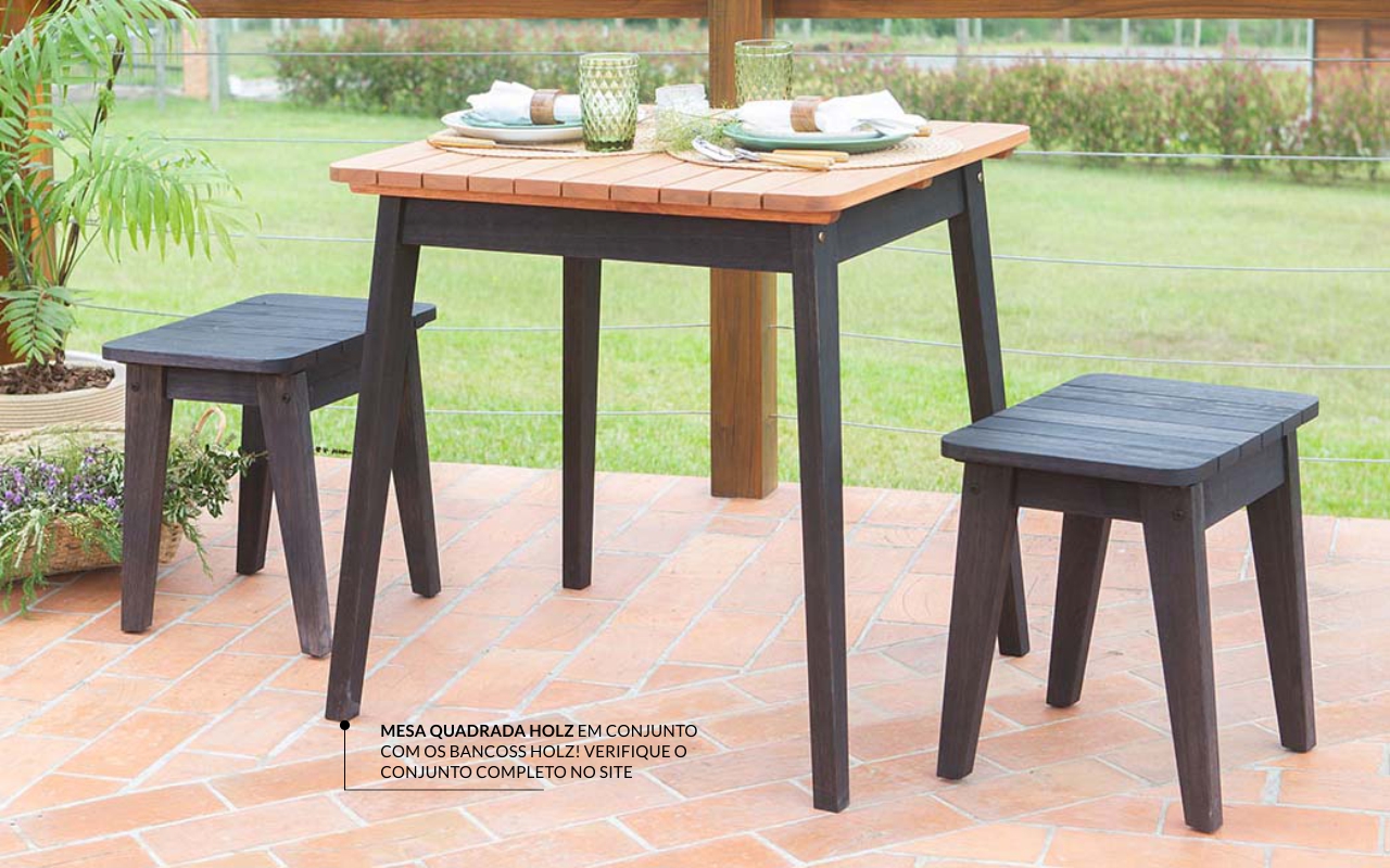 MESA DE VARANDA PEQUENA HOLZ 73X70X76 CM BASE PRETA E TAMPO CASTANHEIRA ...