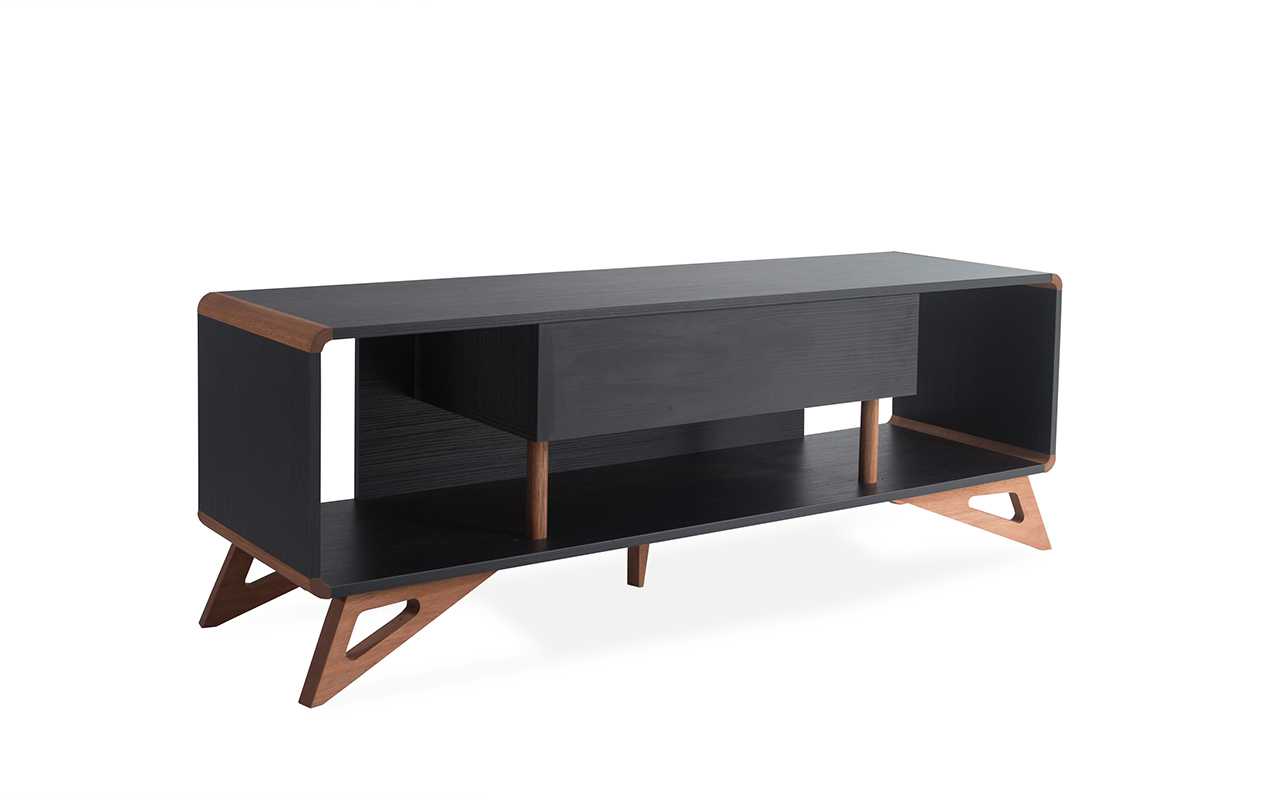 RACK PEQUENO PARA SALA PRESLEY PRETO 1 GAVETA STAIN JATOBÁ 140x40x48,5 ...