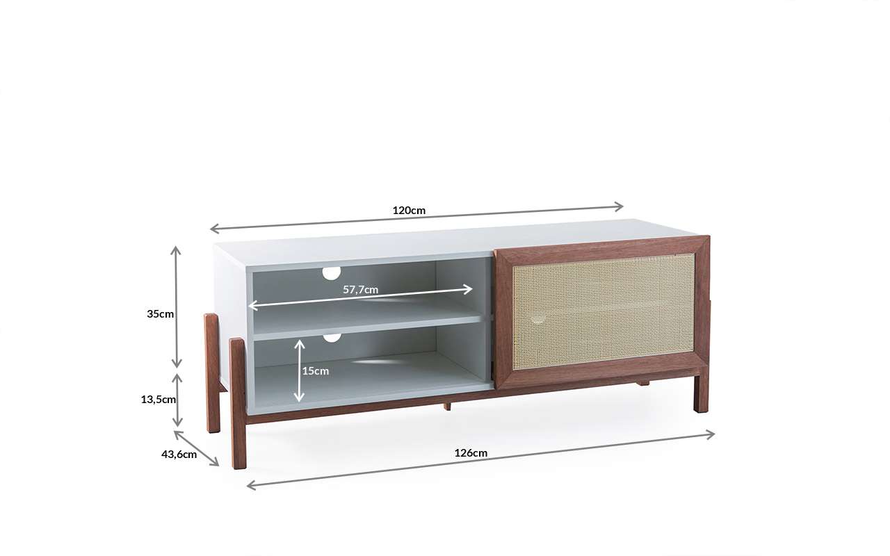 RACK PARA SALA BRANCO ERIC PORTA DE CORRER JATOBÁ E RATTAN 126x43,6x48 ...