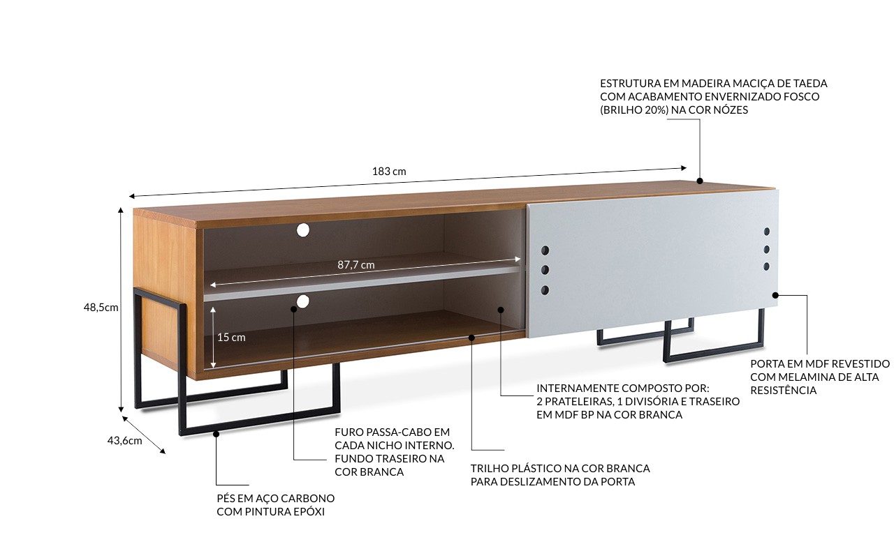 RACK SALA DE MADEIRA MACIÇA PORTA DE CORRER CROSBY VERNIZ NÓZES E ...