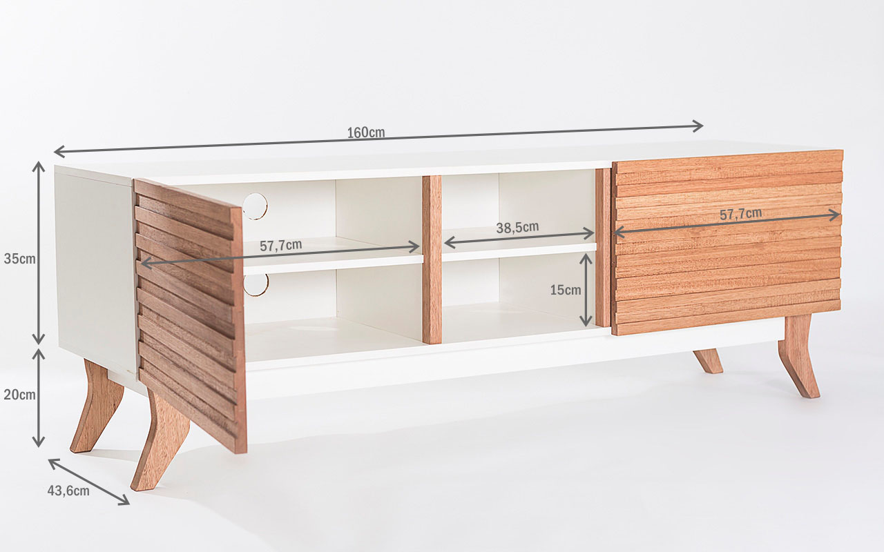 RACK TV VINTAGE 1600 MDF BRANCO 2 PORTAS DE MADEIRA 160x44x55 CM ...