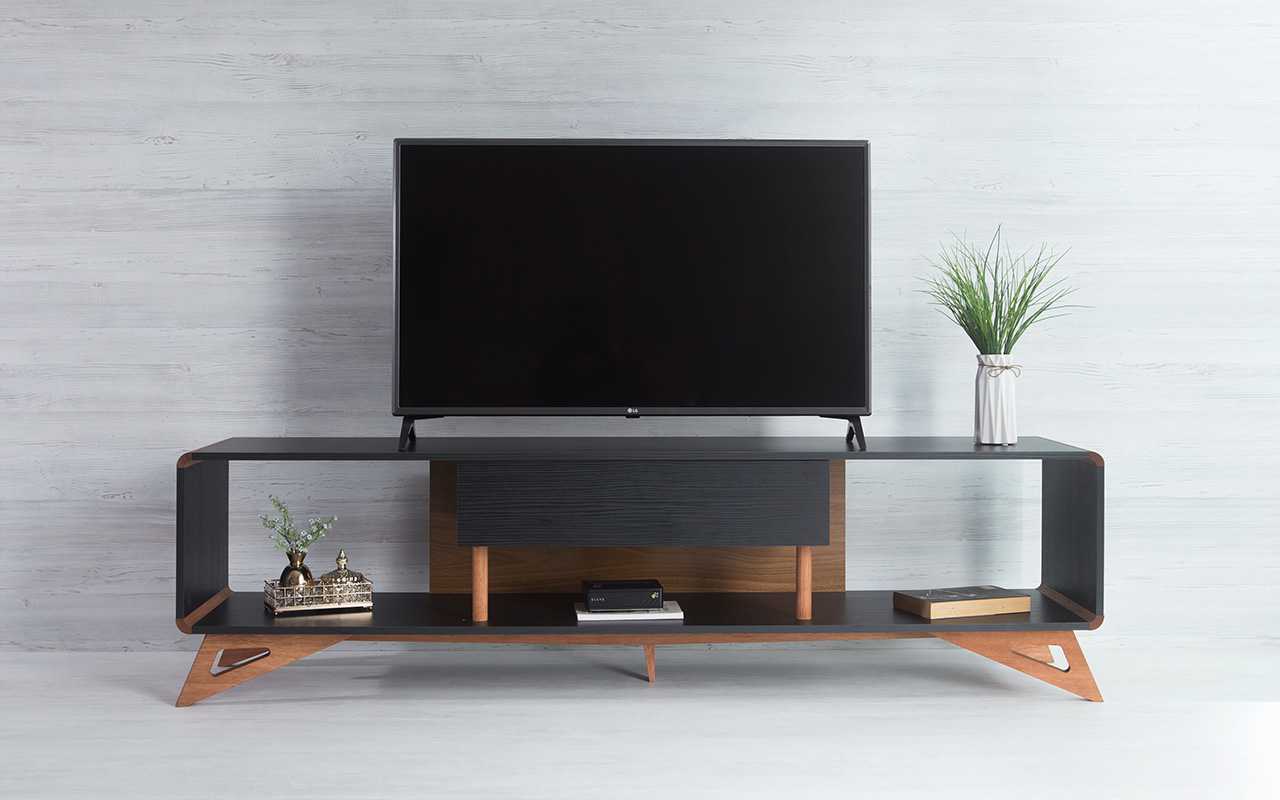 RACK PARA TV PRESLEY PRETO 1 GAVETA FREIJÓ E STAIN JATOBÁ 180x40x48,5 ...