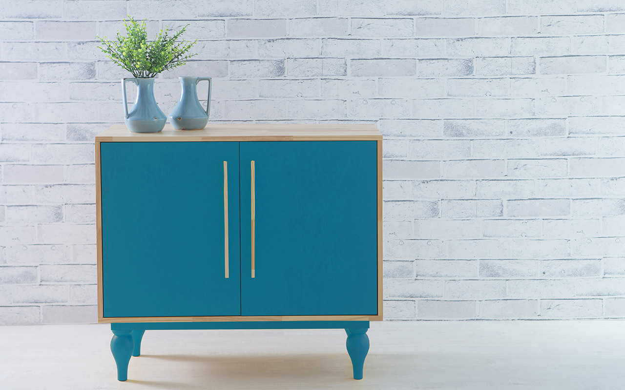 ARMÁRIO BUFFET COM PÉS TORNEADOS 2 PORTAS SIDERAL NATURAL E AZUL ...