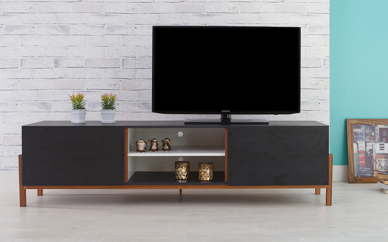 RACK PARA TV PRETO MODERNO VINTAGE RETRÔ COM 2 PORTAS PRETO ERIC 186x43 ...