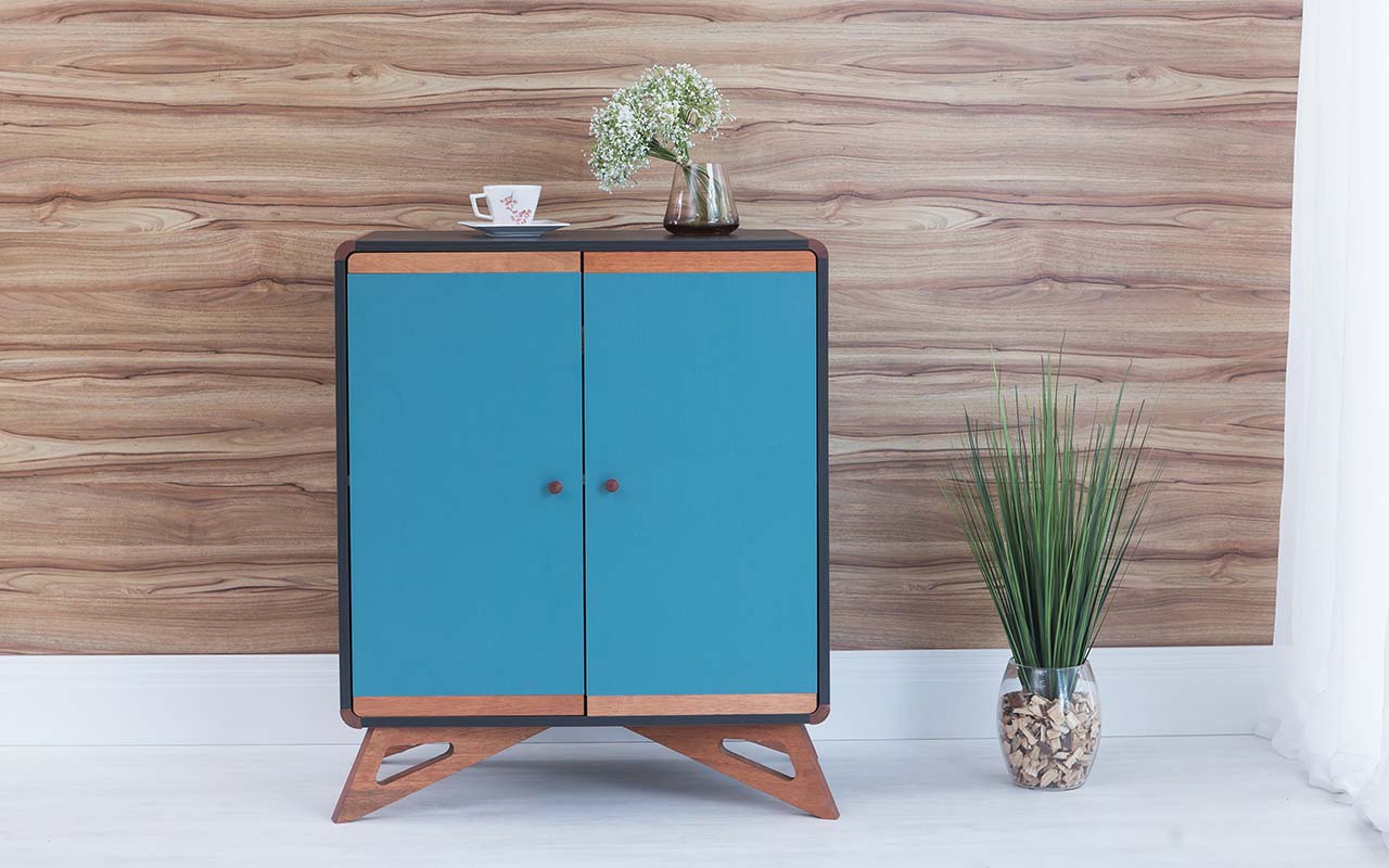 ARMÁRIO BUFFET COMPACTO 2 PORTAS PRESLEY PRETO E AZUL AGATHA - 72x40x85 ...