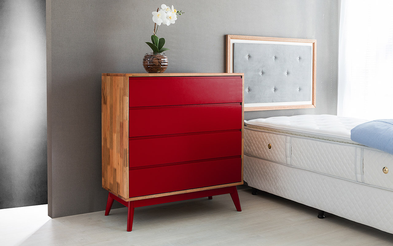 Idea Store - Compre (CÔMODA RETRÔ 4 GAVETAS COLORIDA VERMELHA DE ...