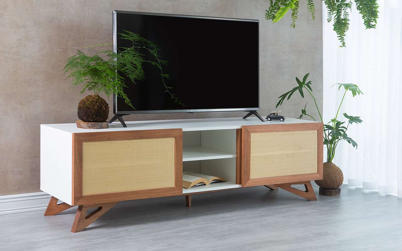 RACK 2 PORTAS PARA SALA BRANCO VINTAGE FREDDIE 1600 MDF 2 PORTAS JATOBÁ ...