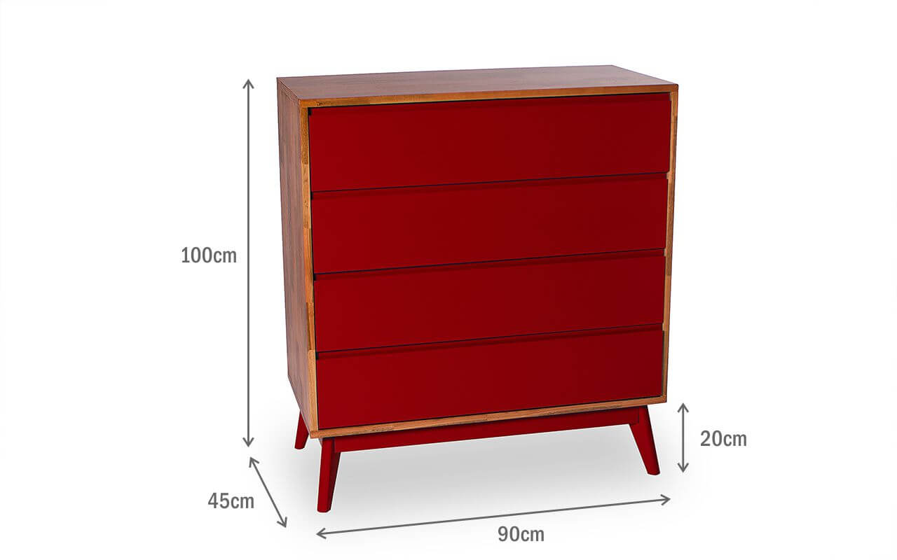 Idea Store - Compre (CÔMODA RETRÔ 4 GAVETAS COLORIDA VERMELHA DE ...