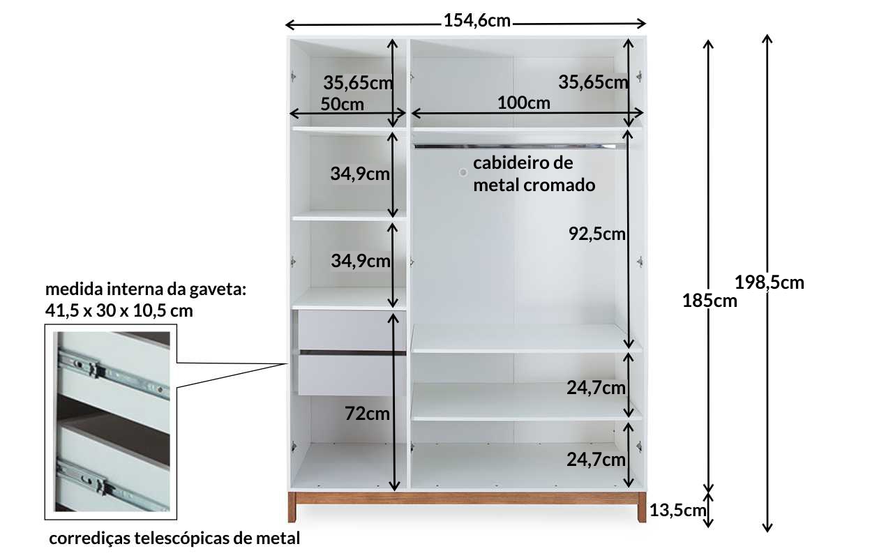 GUARDA-ROUPA CASAL 3 PORTAS ROUPEIRO MDF CINZA COMPACTO DESIGN MODERNO ...