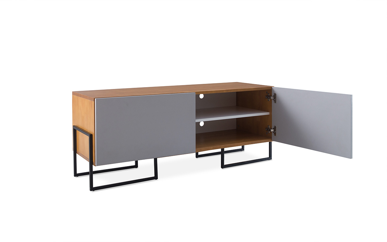 RACK PEQUENO PARA SALA COM 2 PORTAS CROSBY MDF FREIJÓ E CINZA 123X43 ...