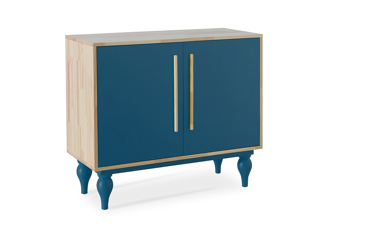 ARMÁRIO BUFFET COM PÉS TORNEADOS 2 PORTAS SIDERAL NATURAL E AZUL ...