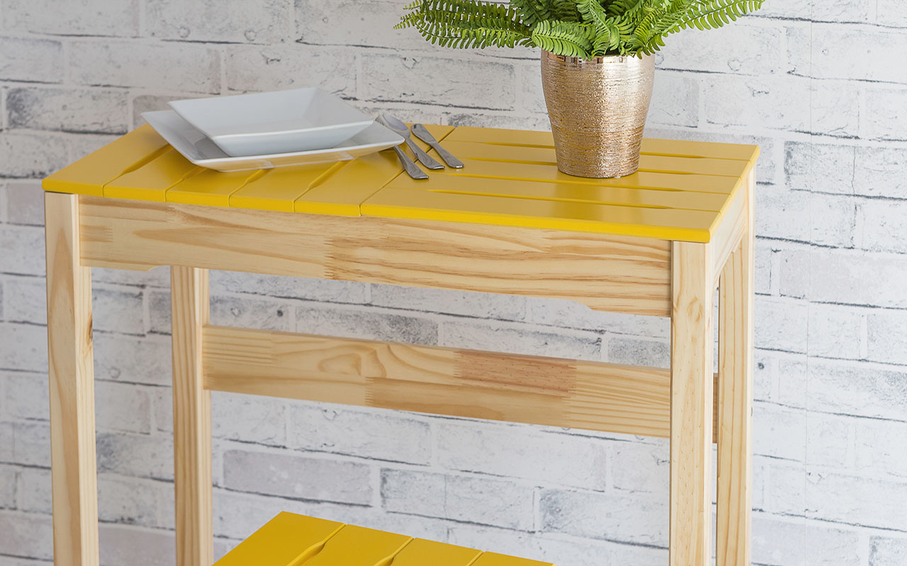 BANCADA GOURMET ALTA DE MADEIRA MACIÇA TAEDA NATURAL COM TAMPO COLORIDO ...