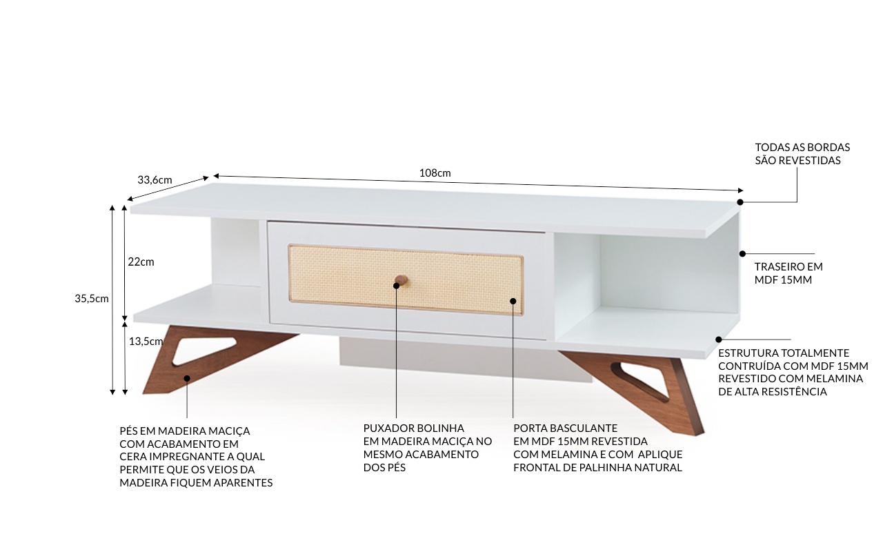 RACK PARA TV BAIXO STILLS BRANCO COM JATOBÁ 108X33,6X35,5CM- Compre na ...