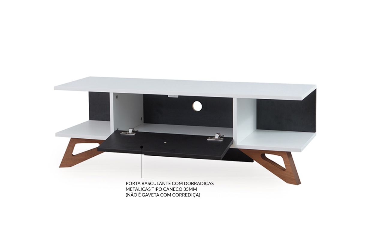 RACK BAIXO PARA SALA STILLS COR BRANCO E PRETO COM JATOBÁ 108X33,6X35 ...