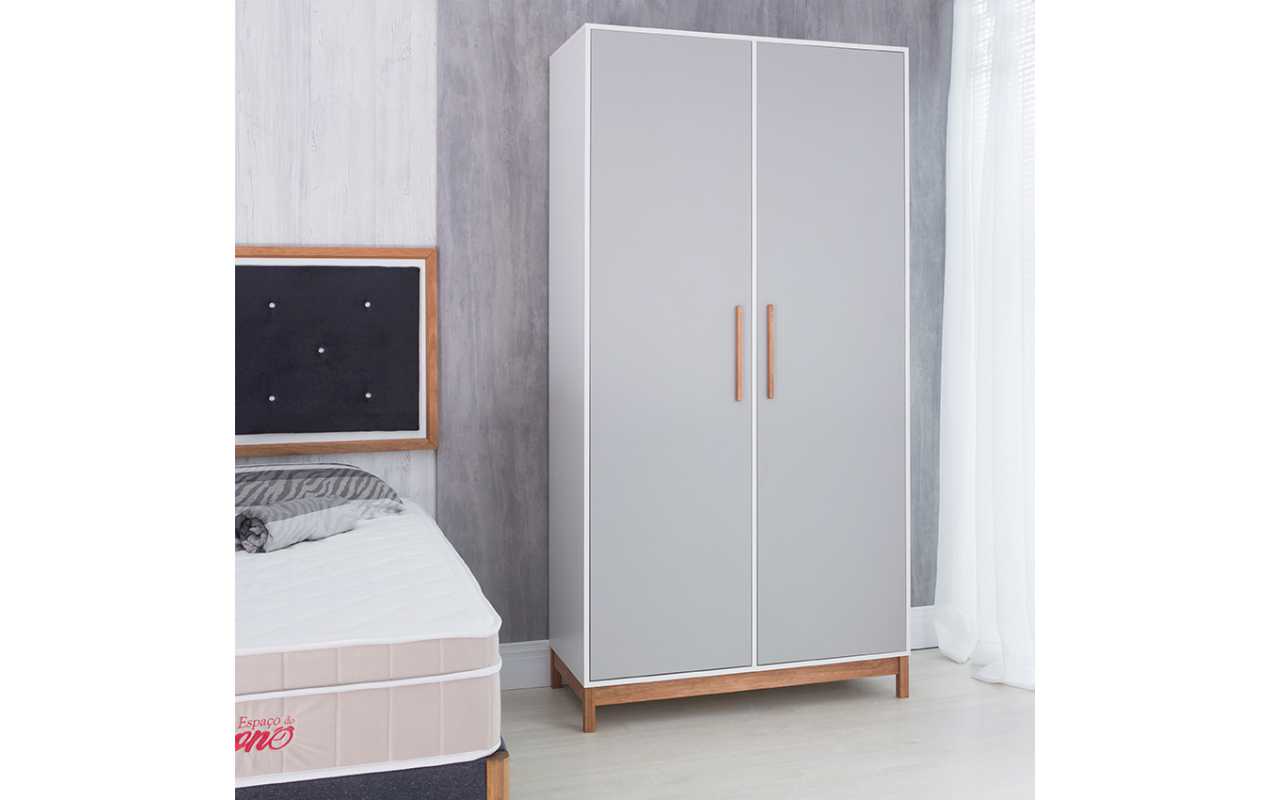 ROUPEIRO BRANCO GUARDA-ROUPA PEQUENO 2 PORTAS CINZA MDF E MADEIRA ...